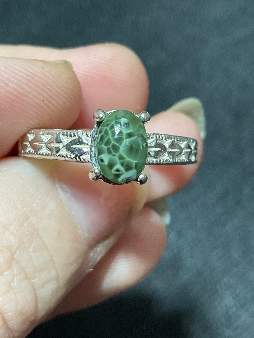 Sterling Silver Isle Royale Michigan Greenstone Ring (chlorastrolite ...