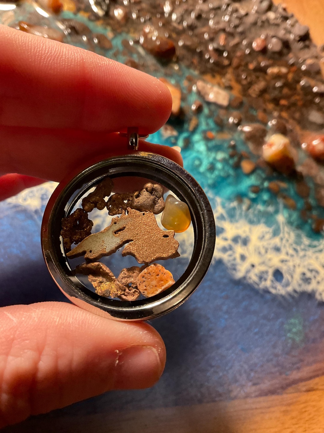 Lake Superior Keychain, Locket, With Copper Nuggets, SEE VIDEO, Upper ...