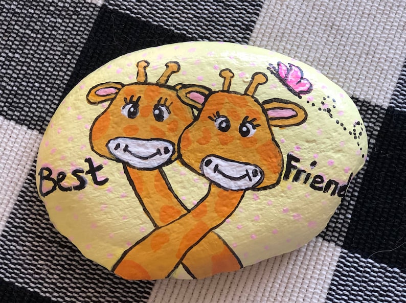 Giraffe Best Friends Painted Rock Paperweight - Etsy