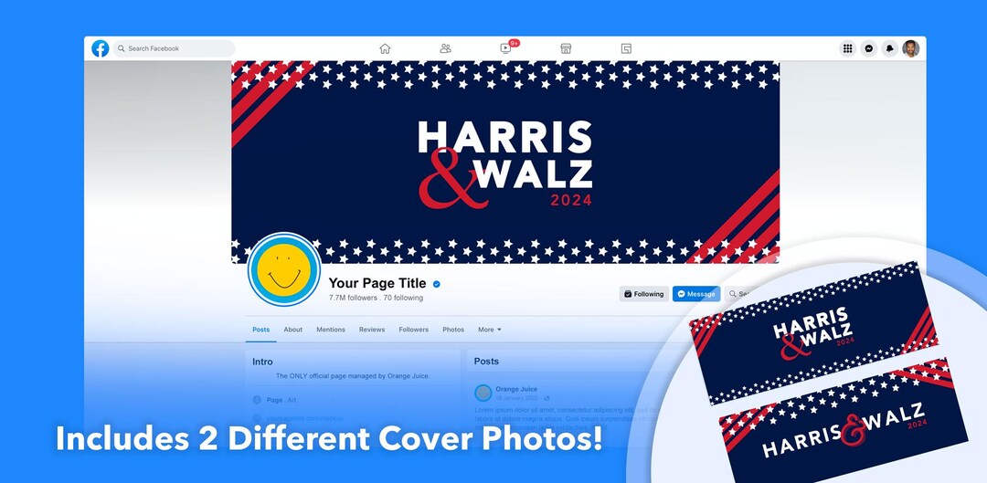 Kamala Harris & Tim Walz 2024 Election 2-pack Facebook Cover Photo ...