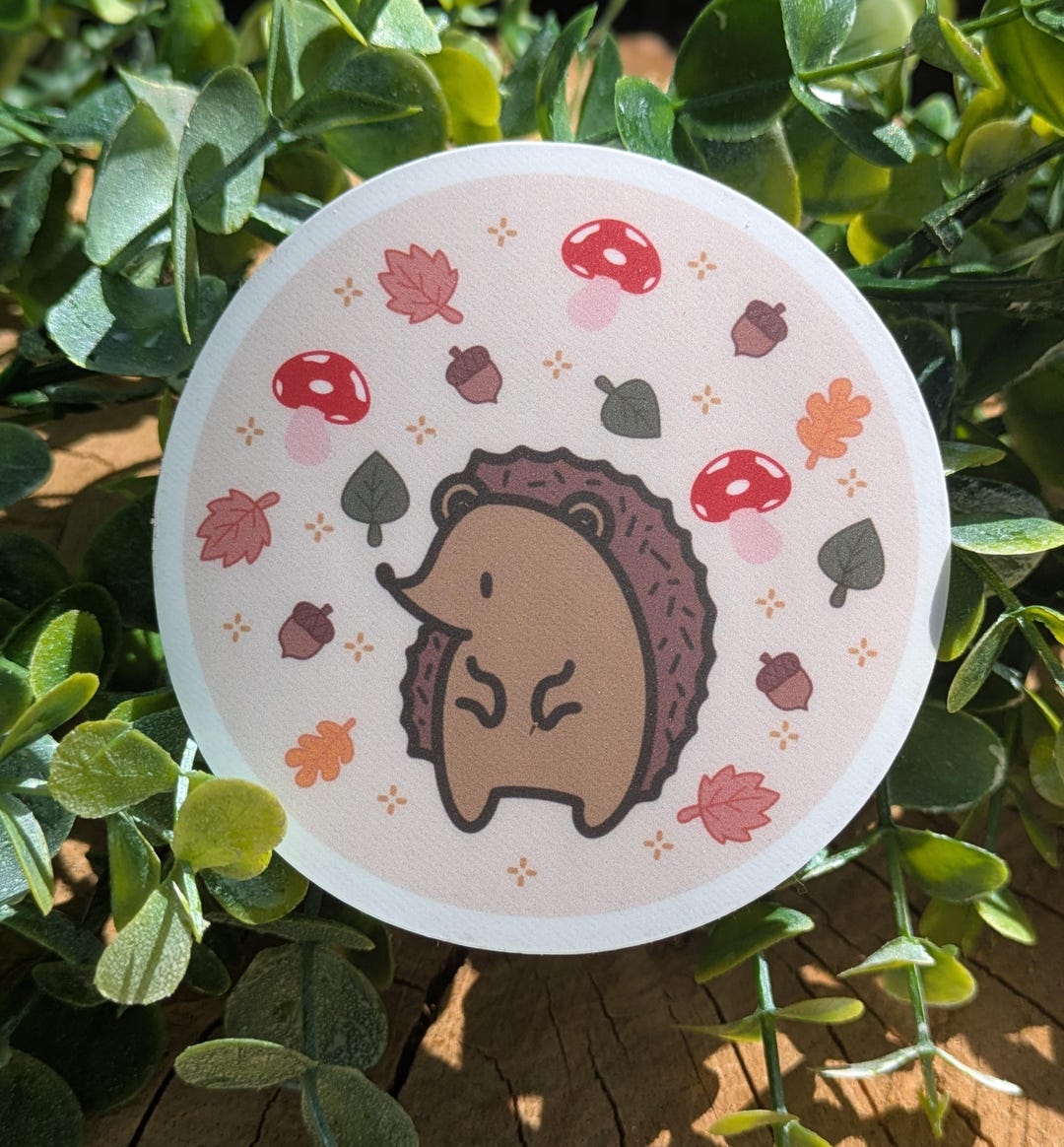 Cottagecore Hedgehog Sticker: Matte Vinyl Decal for Laptop, Journal - Etsy