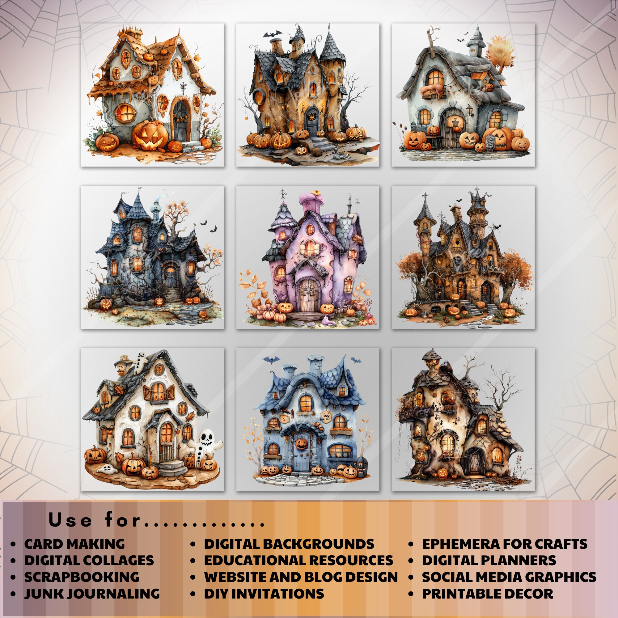 Halloween Watercolor Haunted House Clipart Bundle - Etsy