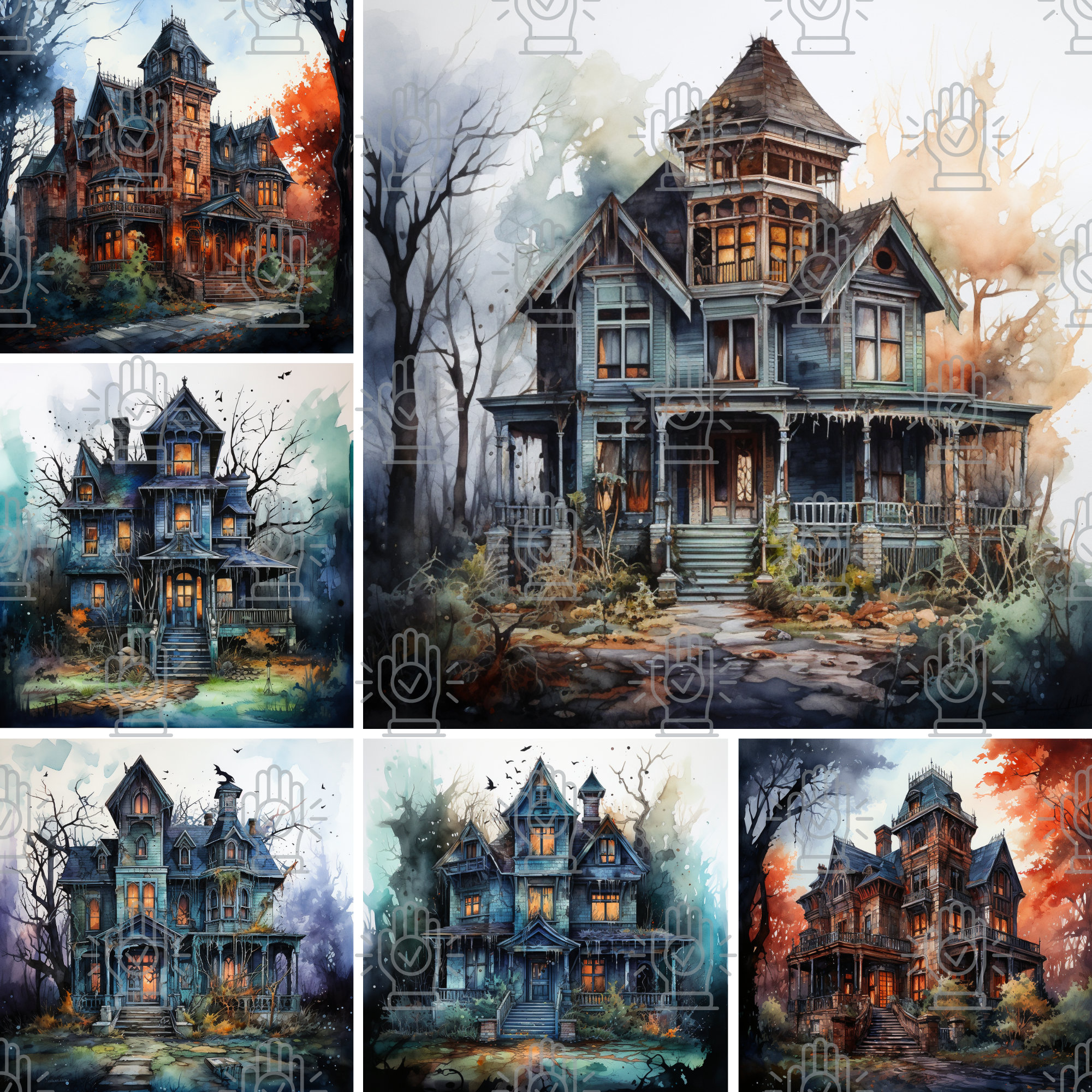 Printable Halloween Digital Paper Bundle Spooky Haunted House ...