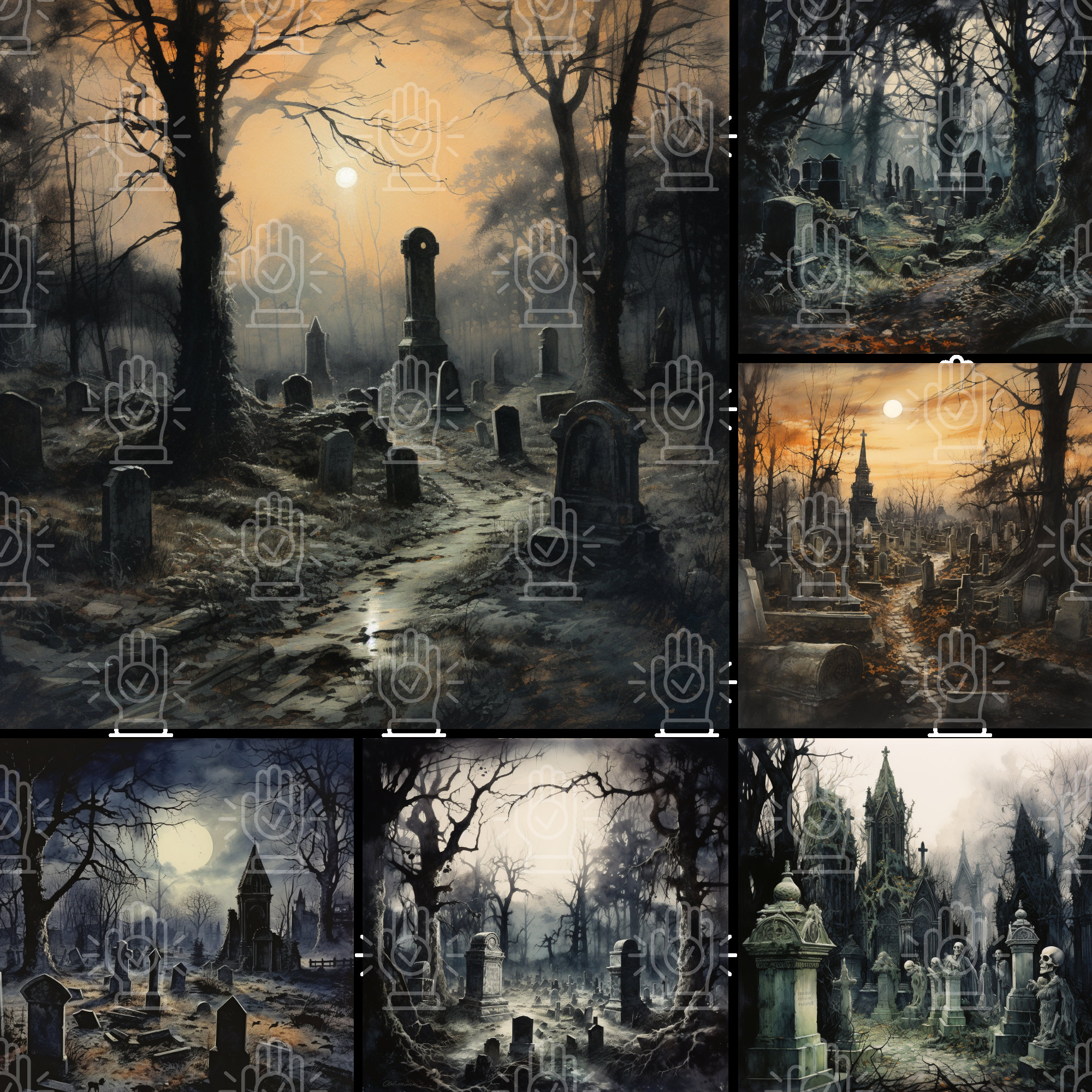Watercolor Graveyard Digital Paper: Gothic Halloween Scrapbook (JPG ...