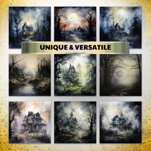 Haunted House Digital Paper Watercolor Scrapbook Ephemera Spooky ...