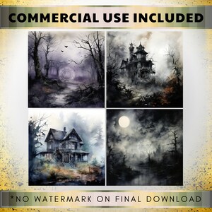 Haunted House Digital Paper Watercolor Scrapbook Ephemera Spooky ...