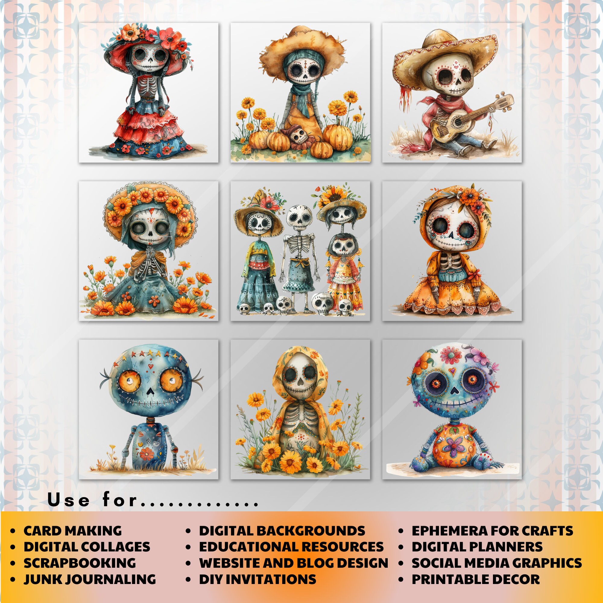 Dia De Los Muertos Watercolor Clipart Voodoo Doll Day of the Dead Sugar ...