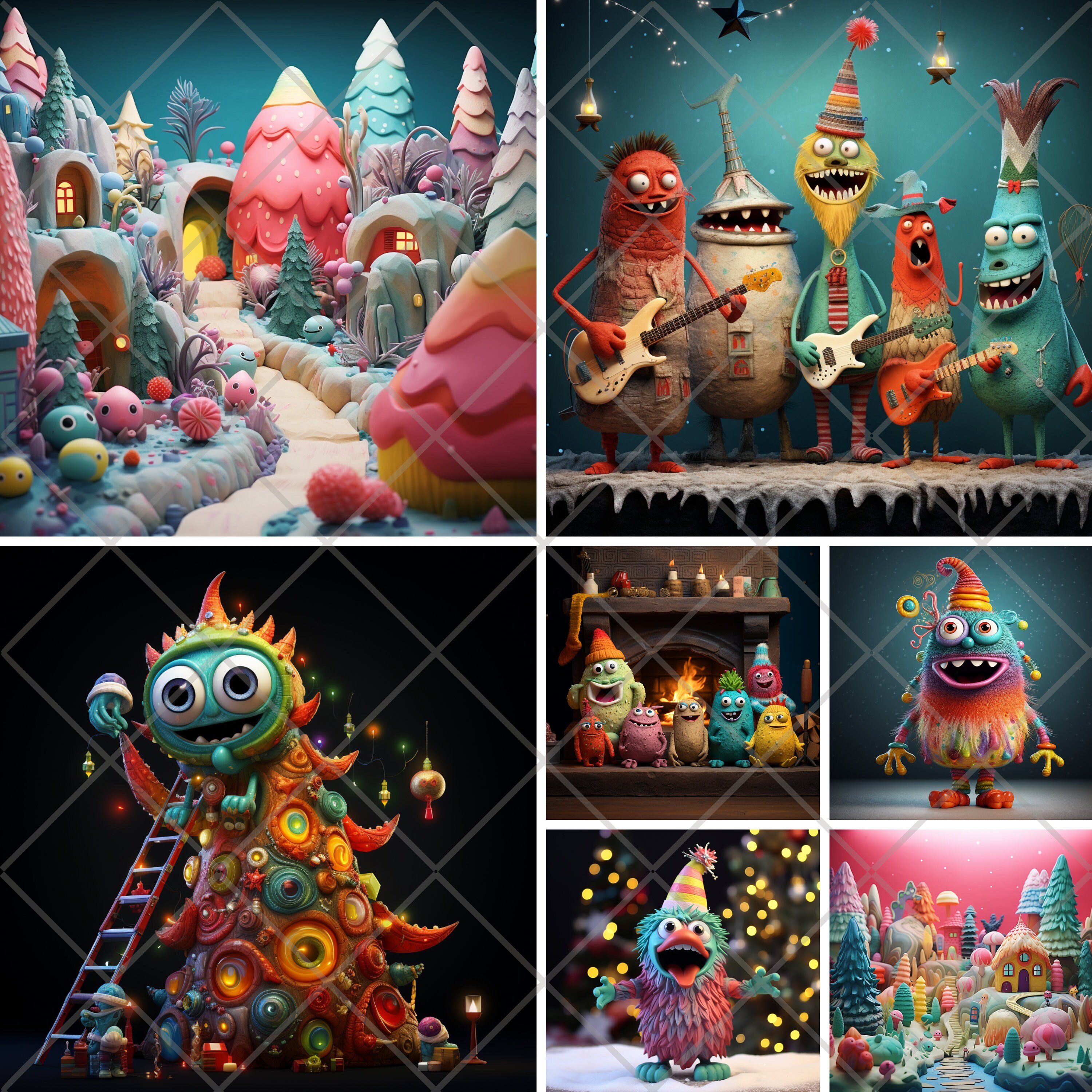 Funny Merry MONSTER Mayhem Claymation CHRISTMAS CLIPART Bundle Digital ...