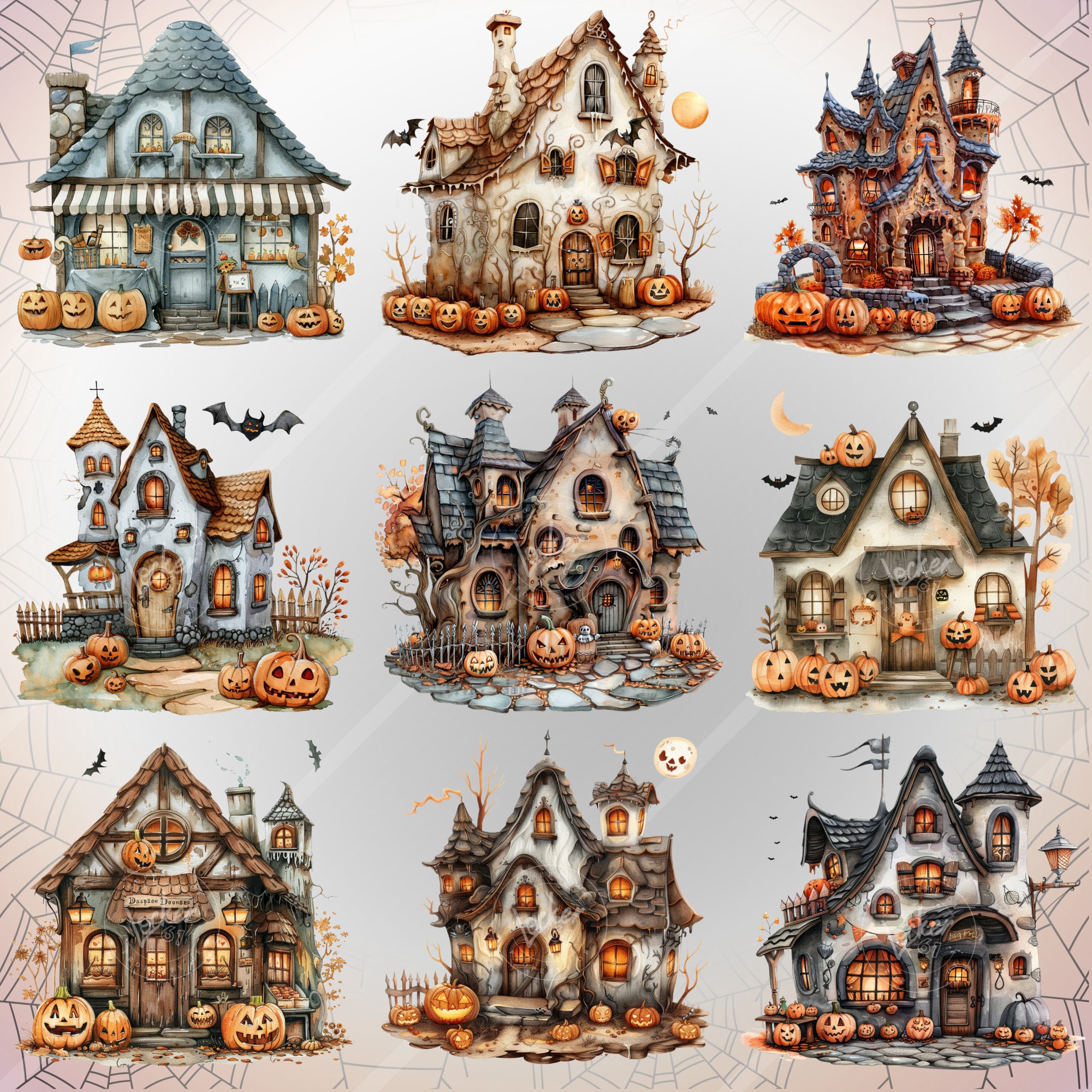 HALLOWEEN Watercolor Haunted House Clipart Bundle Fall SVG Junk Journal ...