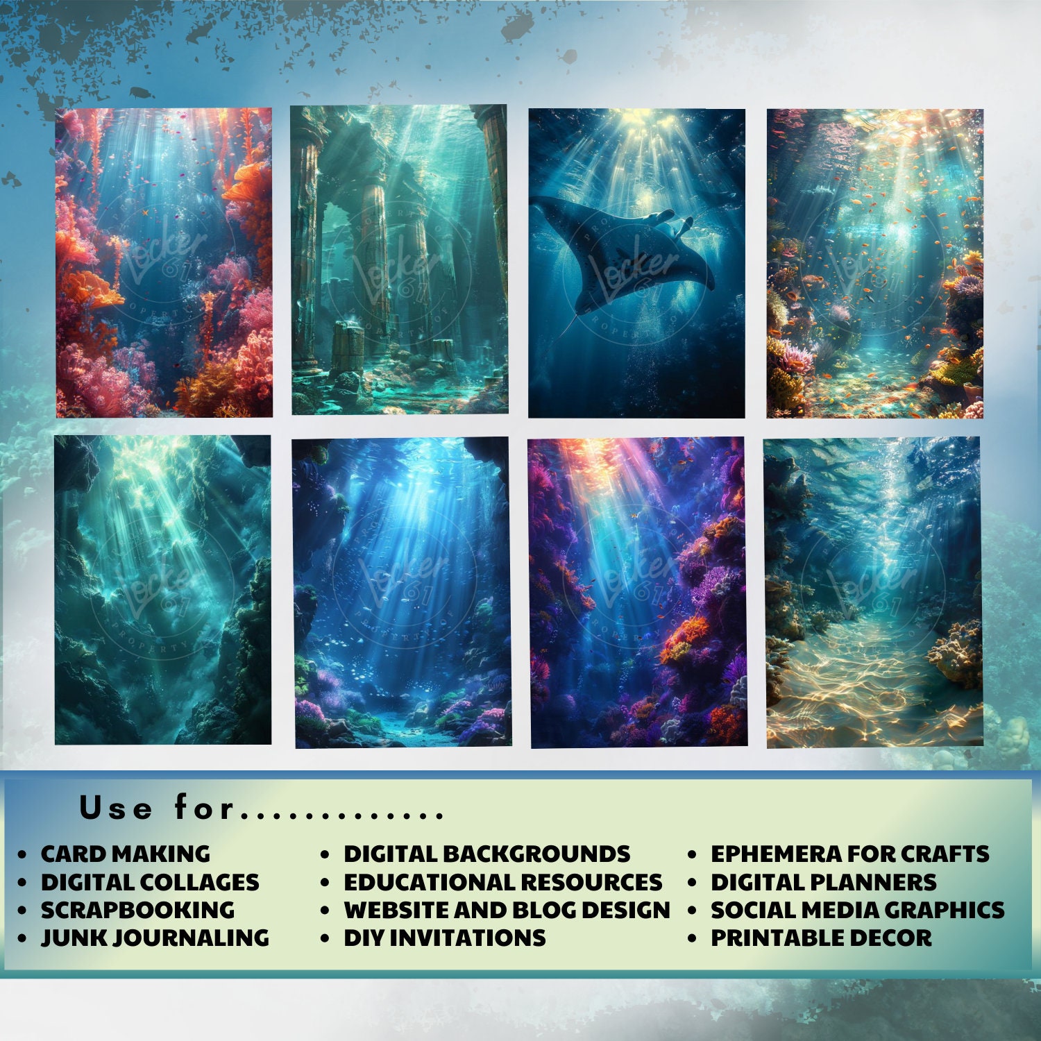 Enchanted Ocean Fantasy Digital Paper Pack - Underwater Art for Junk ...