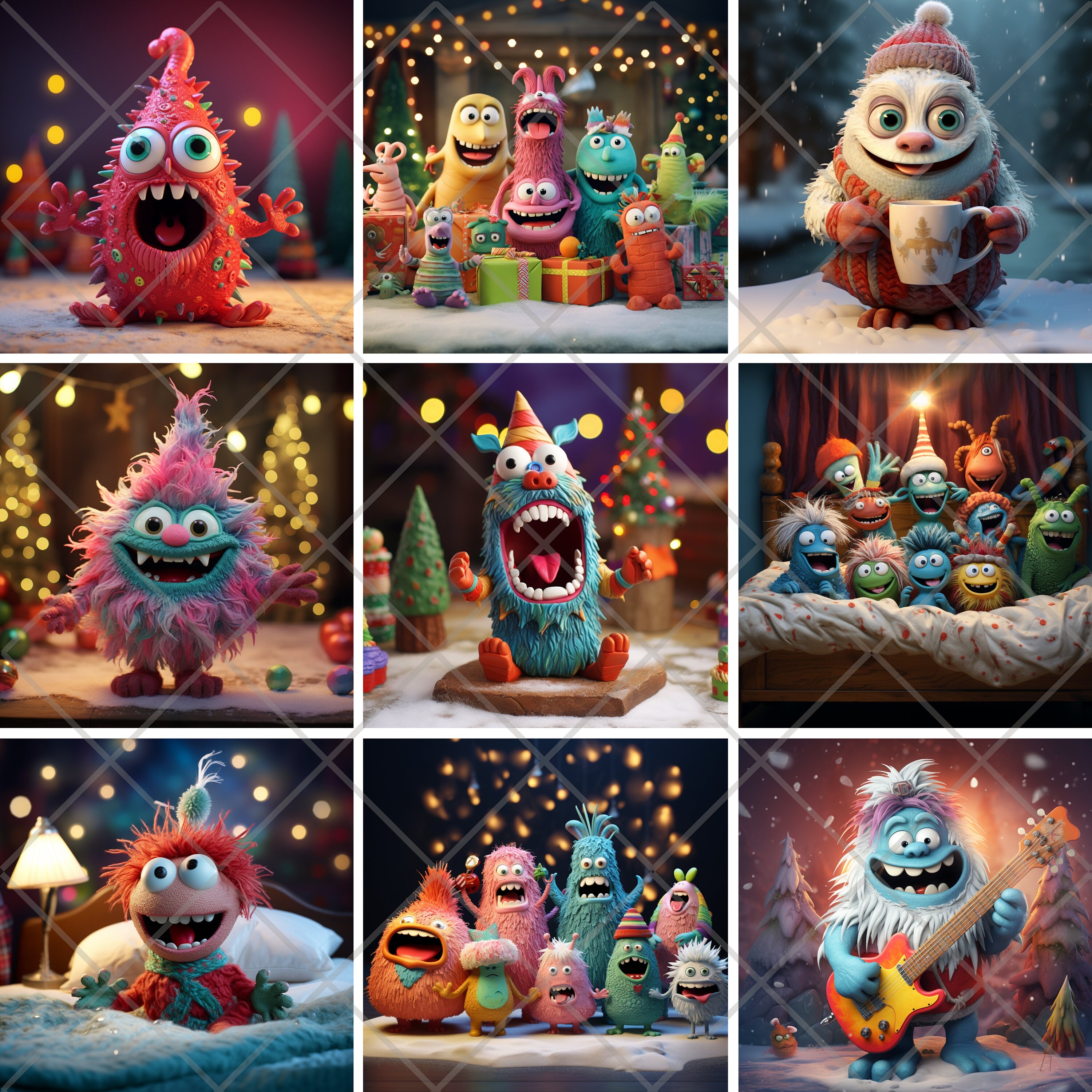 Funny Merry MONSTER Mayhem Claymation CHRISTMAS CLIPART Bundle Digital ...