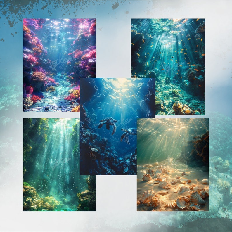 Enchanted Ocean Fantasy Digital Paper Pack Underwater Art for Junk ...