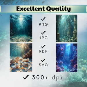 Enchanted Ocean Fantasy Digital Paper Pack - Underwater Art for Junk ...