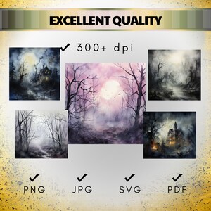 Haunted House Digital Paper Watercolor Scrapbook Ephemera Spooky ...