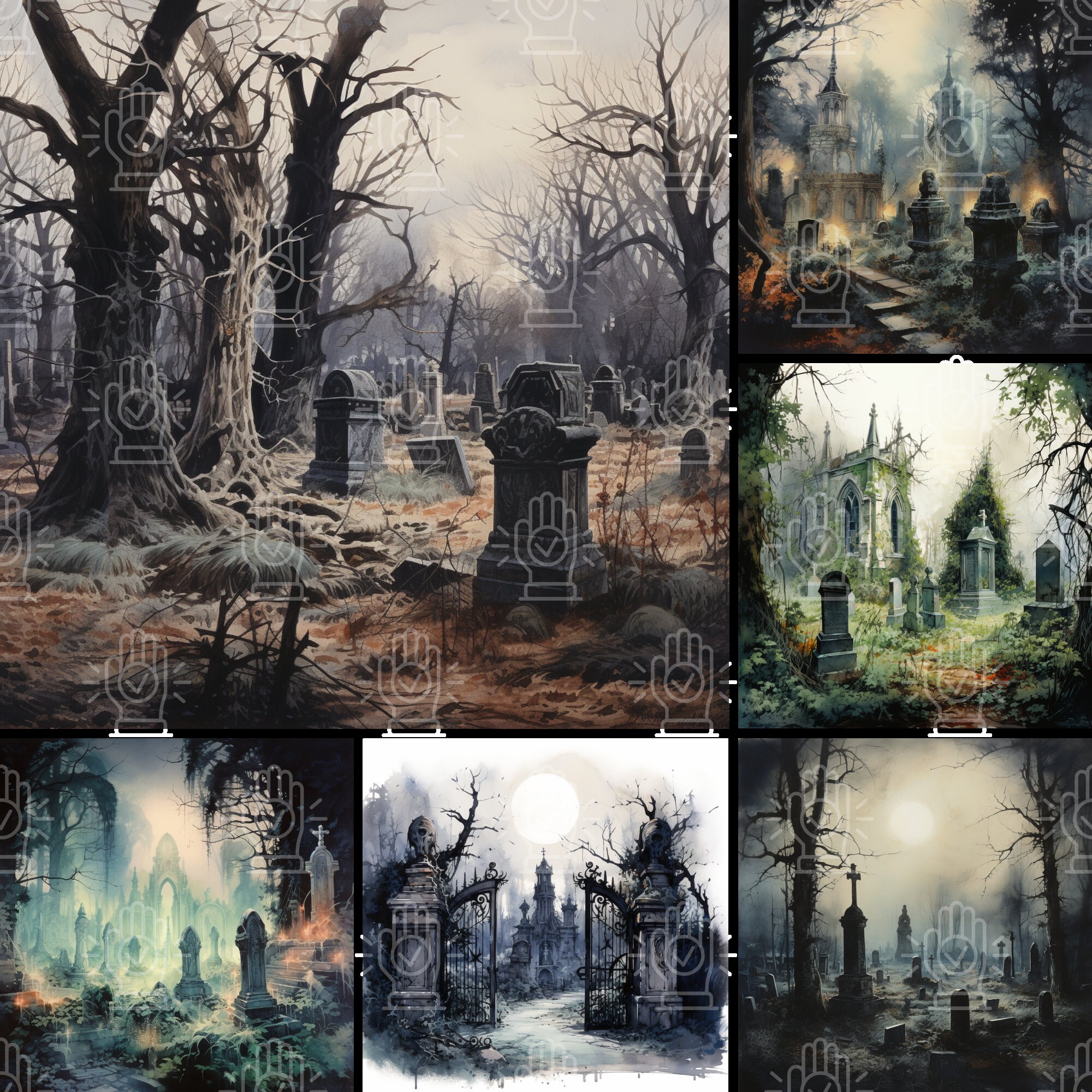 Watercolor Graveyard Digital Paper: Gothic Halloween Scrapbook (JPG ...