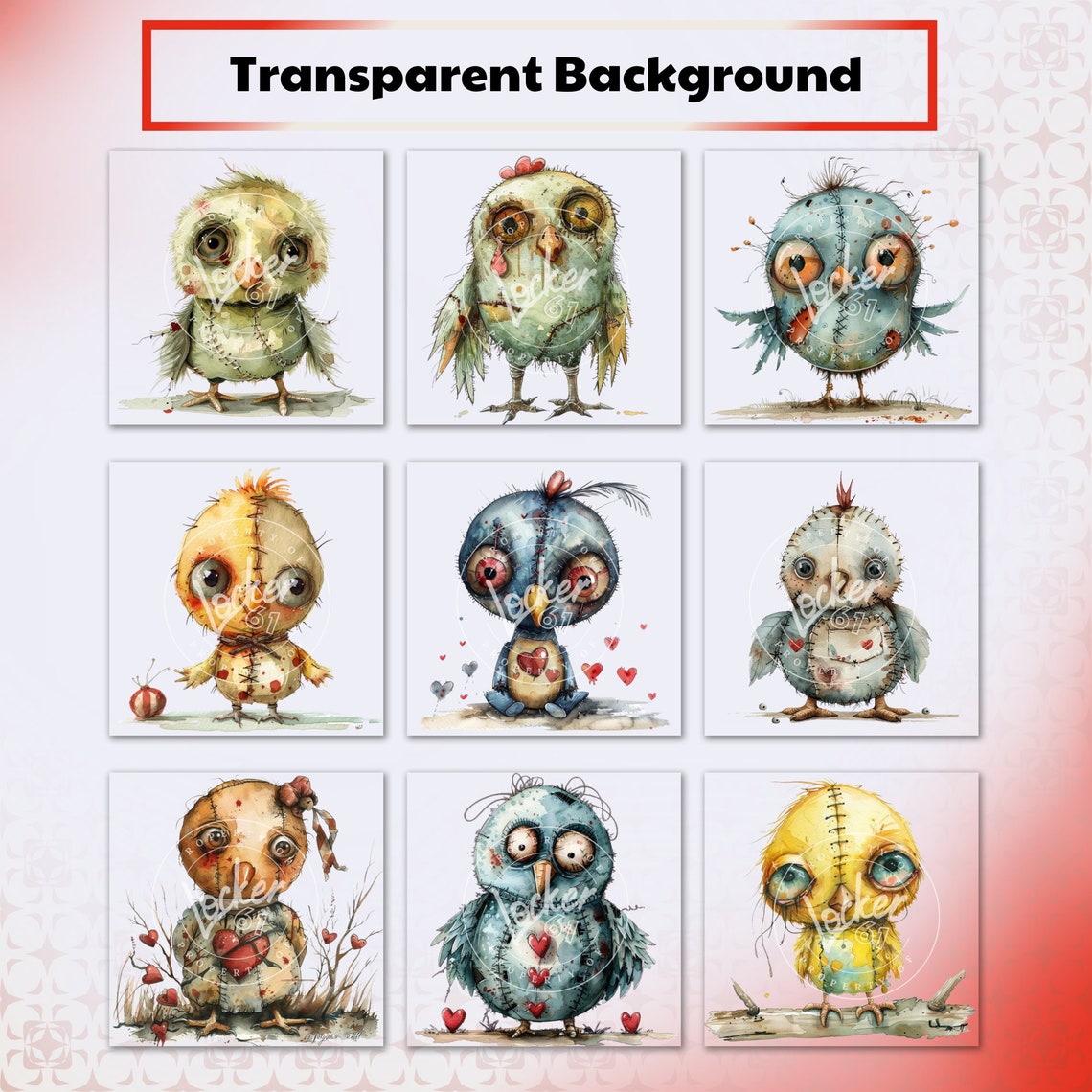 Funny Chicken Voodoo Doll Clipart Bundle: Quirky Watercolor PNG SVG ...