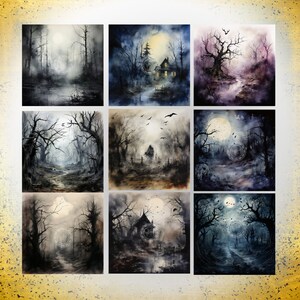 Haunted House Digital Paper Watercolor Scrapbook Ephemera Spooky ...