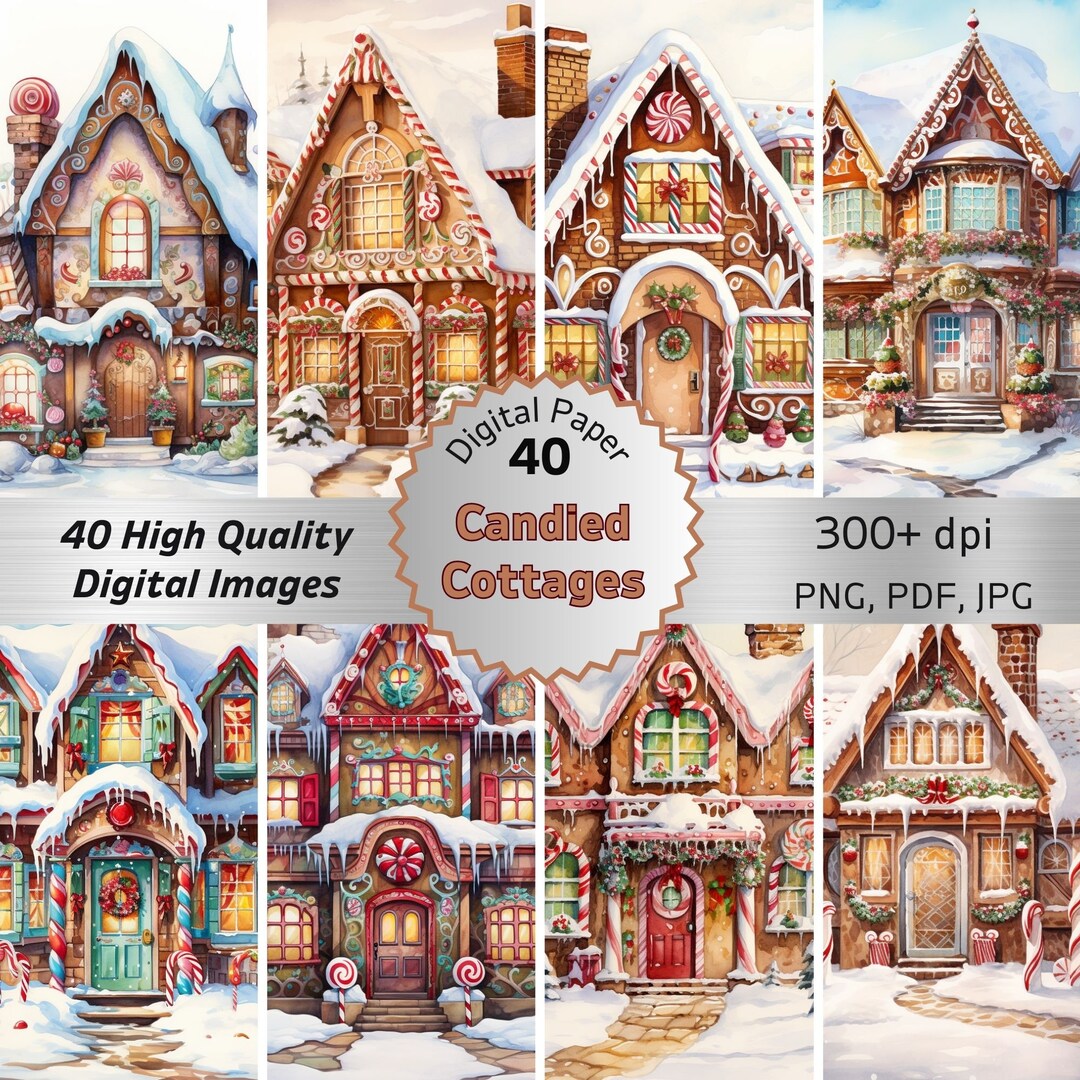 Christmas Winter GINGERBREAD Watercolor Cottages HOUSES CLIPART Bundle ...