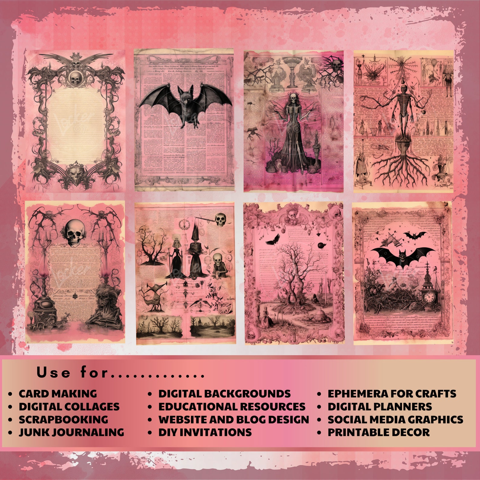 Pink Halloween Ephemera: Witchcraft Junk Journal Kit (digital Download ...