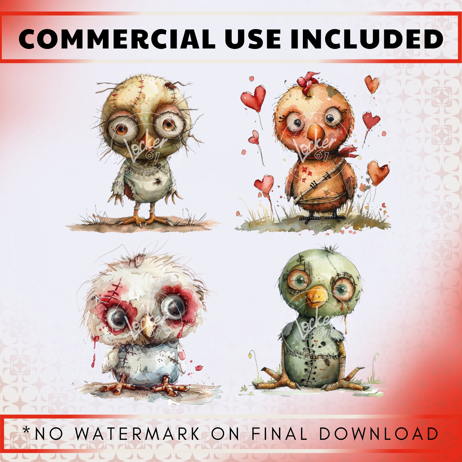 Funny Chicken Voodoo Doll Clipart Bundle: Quirky Watercolor PNG SVG ...