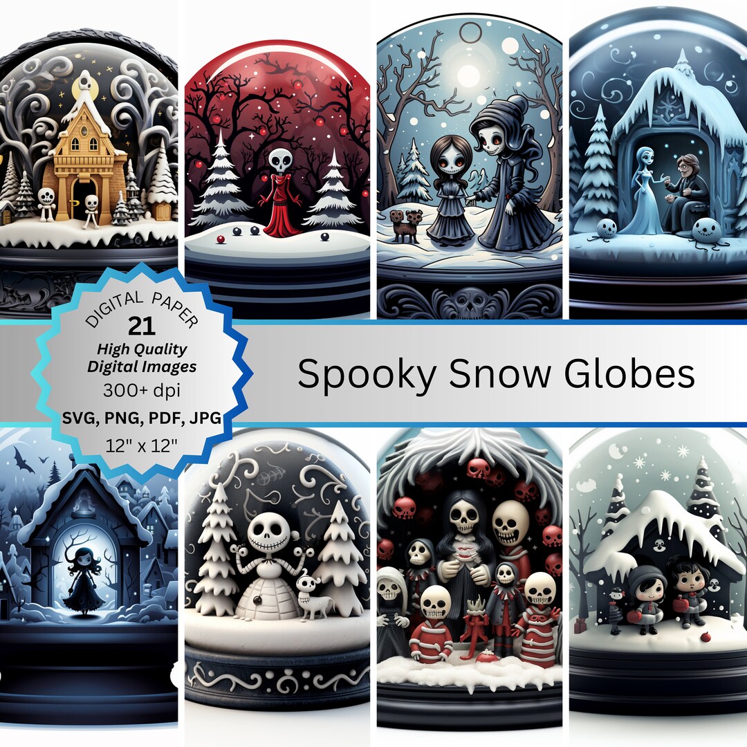 Creepy CHRISTMAS Snow Globes CLIPART – Digital Spooky Snowman HALLOWEEN ...