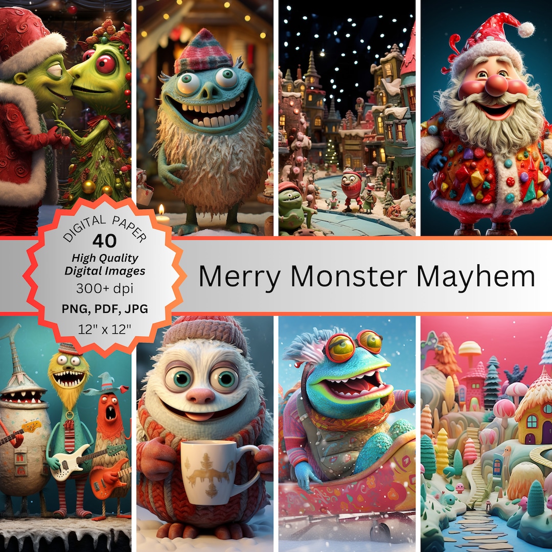 Funny Merry MONSTER Mayhem Claymation CHRISTMAS CLIPART Bundle Digital ...