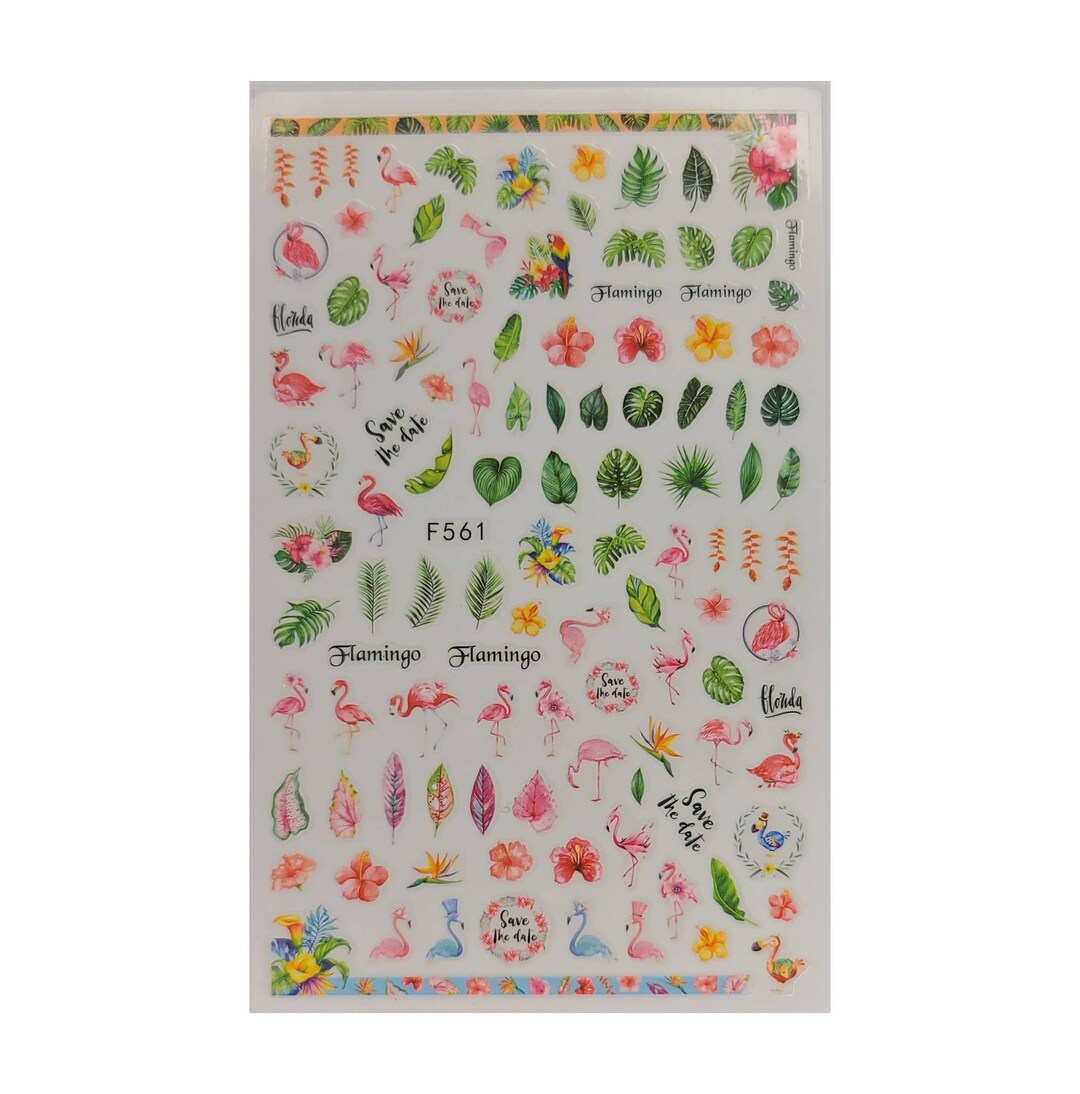 Flamingo Nail Stickers Flamingo Nail Decals Tropical Birds - Etsy
