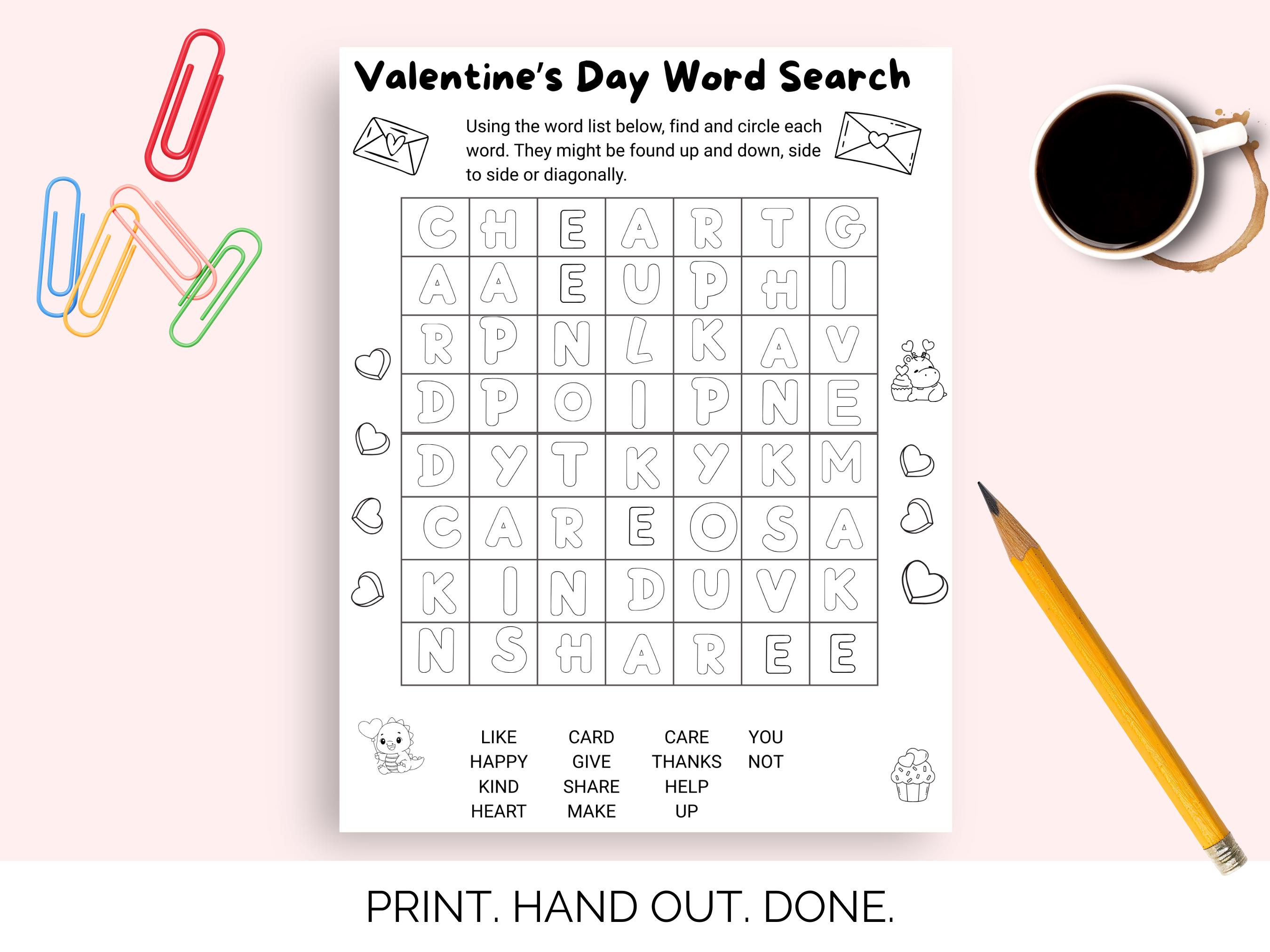Valentine’s Day Word Search, No-prep Print & Go Classroom Activity ...
