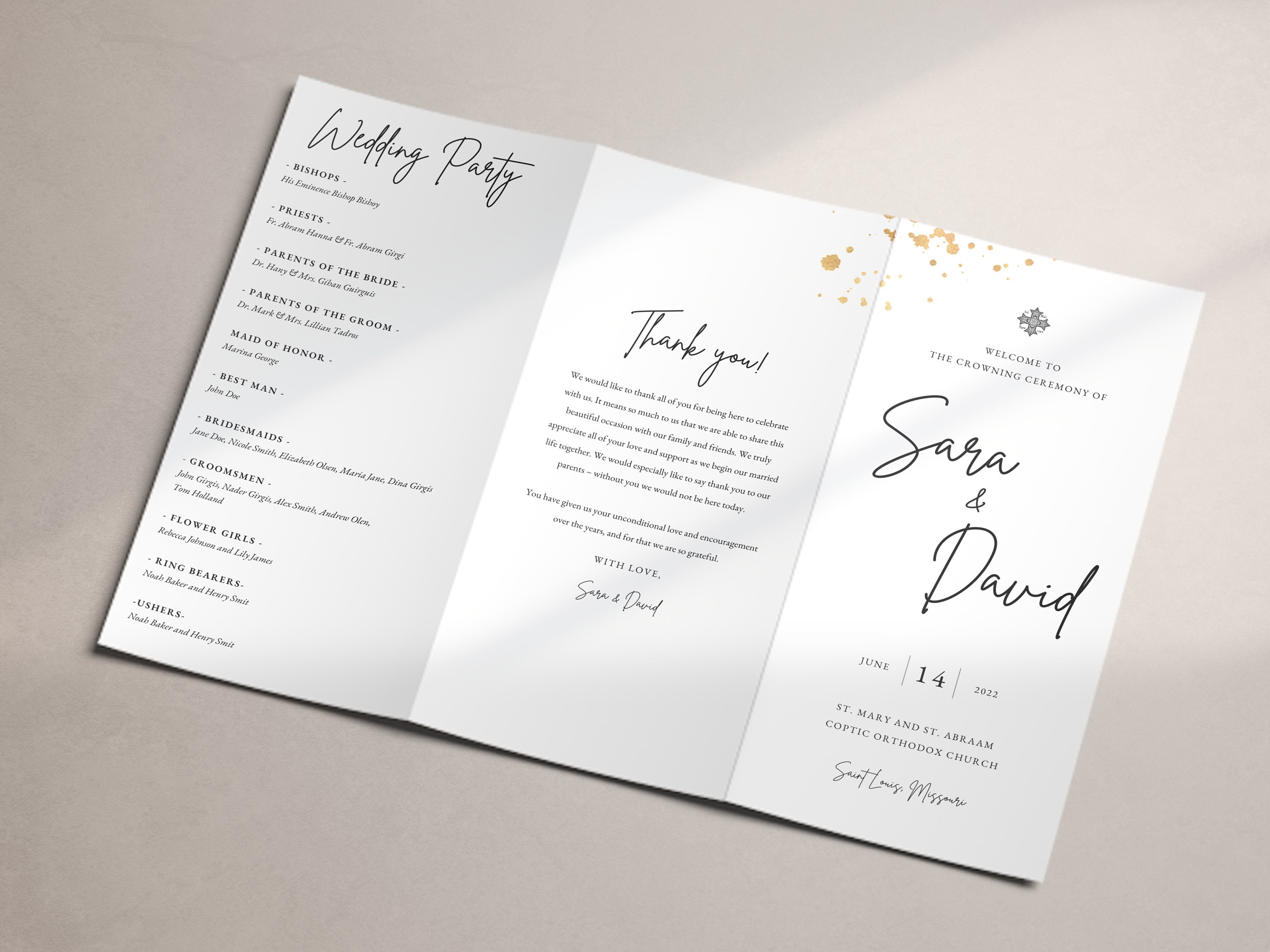 Coptic Orthodox Tri-fold Wedding Program 8.5x11 Wedding Program ...