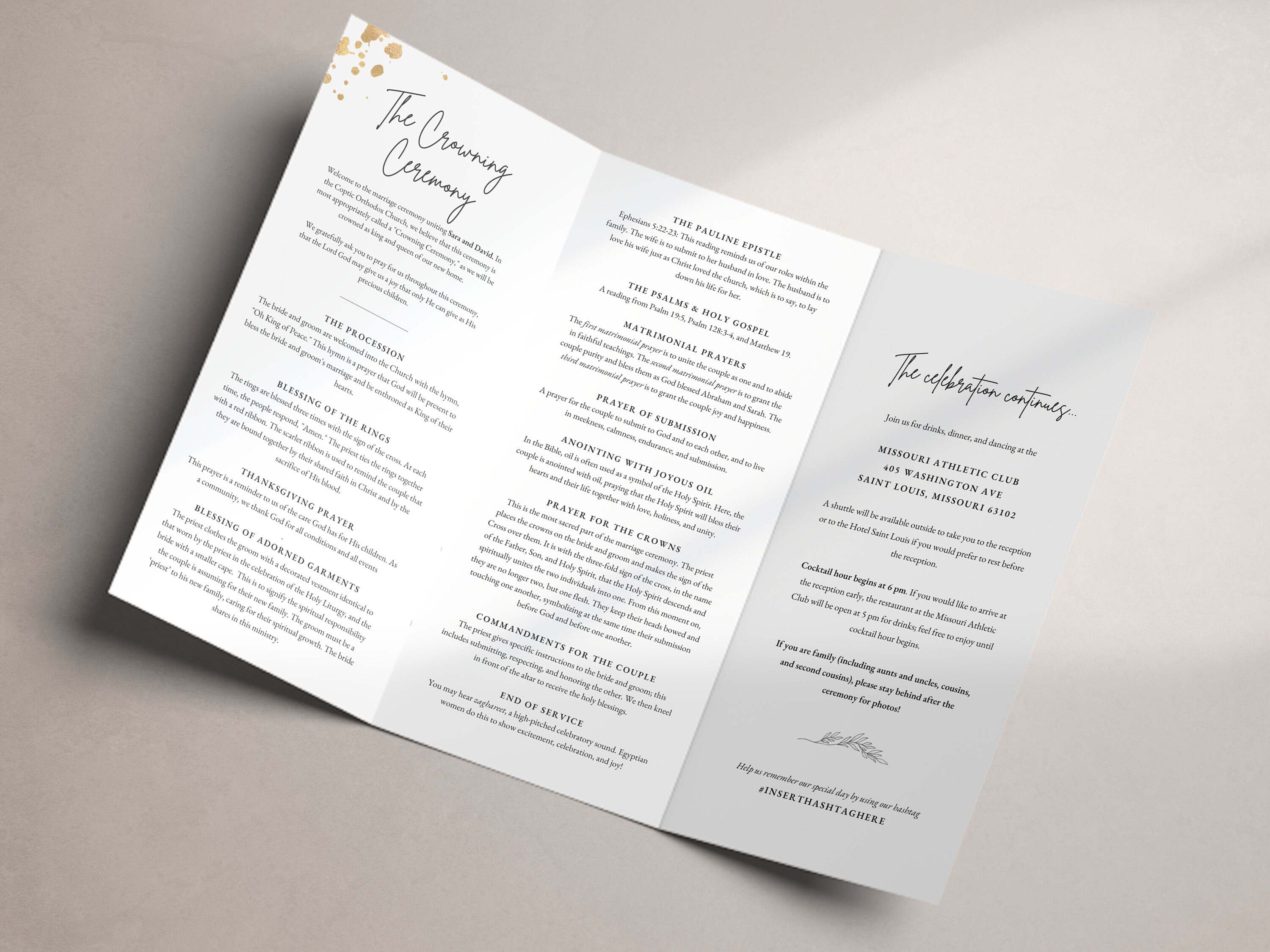 Coptic Orthodox Tri-fold Wedding Program 8.5x11 Wedding Program ...