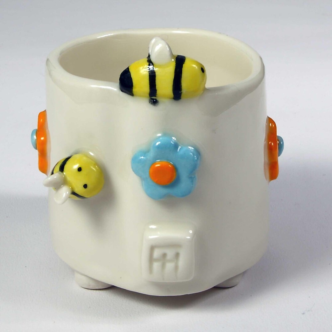 Bee Plant Pot. Small Porcelain Ceramic Planter Decorated With Bees and ...