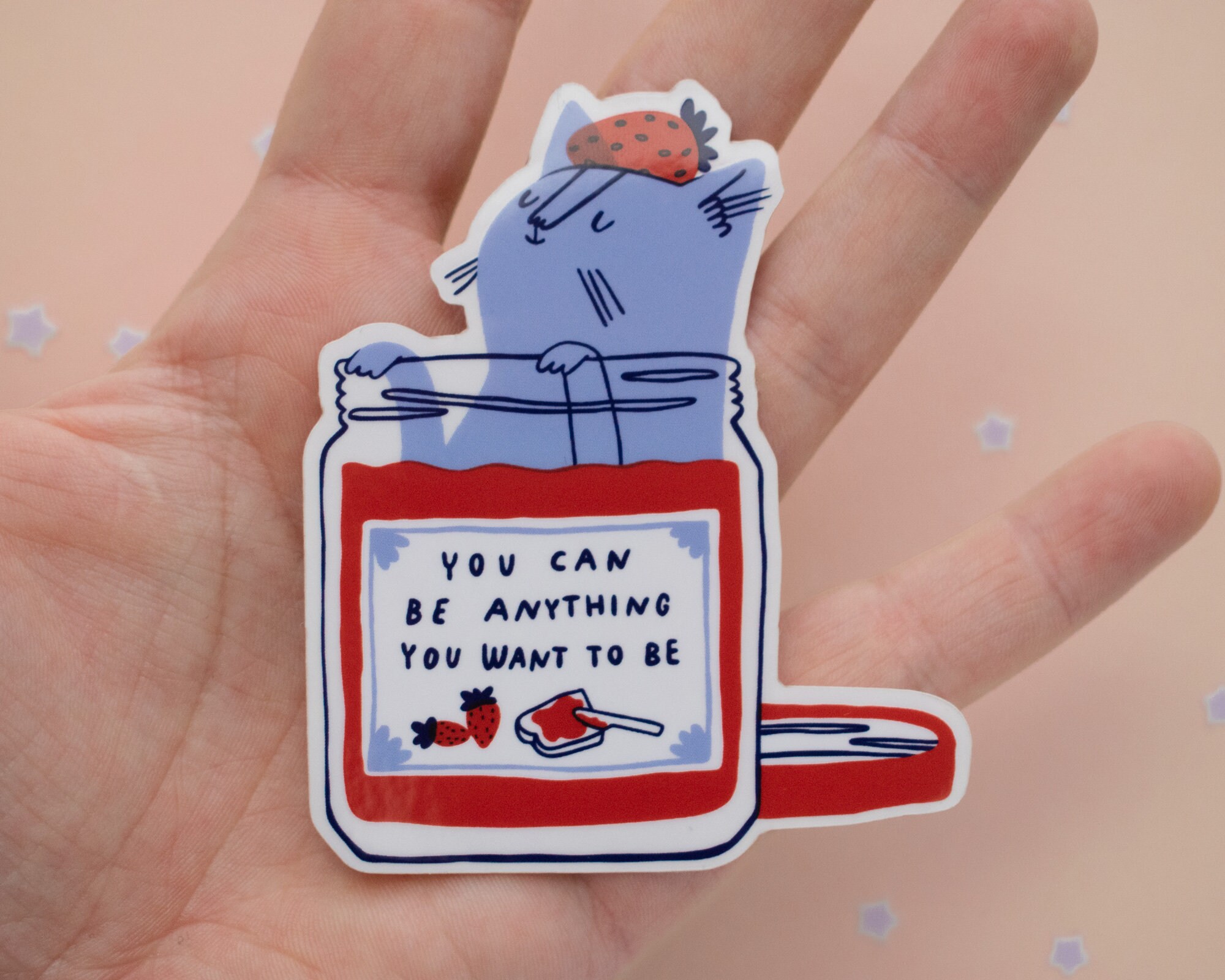 You Can Be Anything Transparent Sticker Strawberry Jam Cat | Etsy