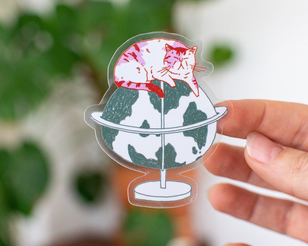 Globetrotter Cat Transparent Sticker, Cat Stickers, Kawaii Sticker ...