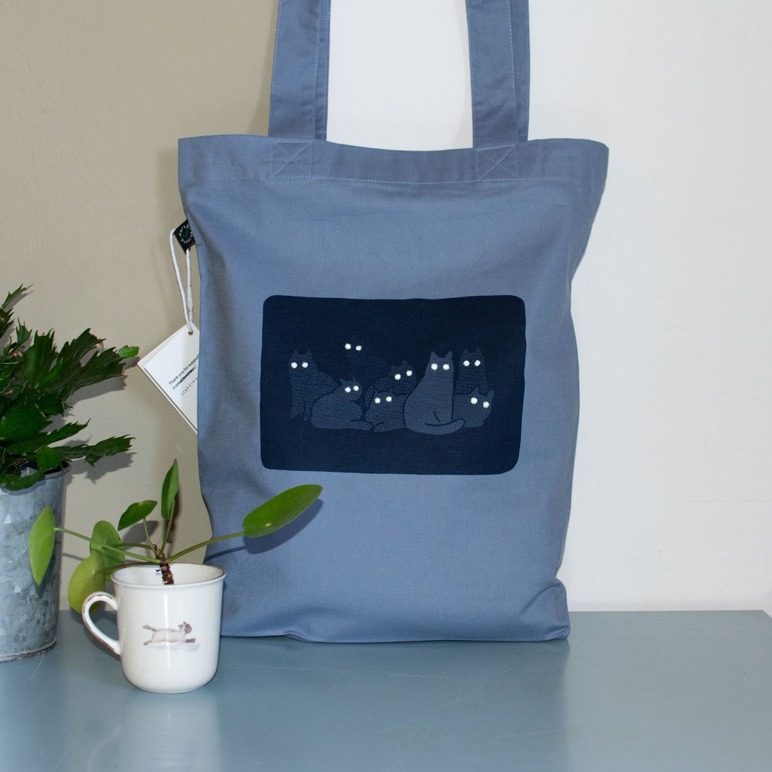 Reflecting Cat Eyes | Tote Bag With Hand Screen Printed Illustration of ...