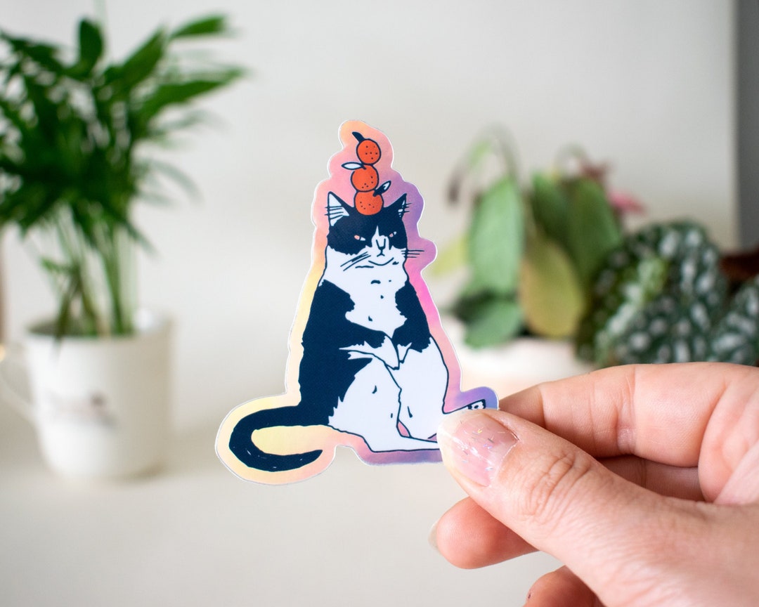 Mandarine Orange Cat | Holographic Vinyl Stickers, Cat Stickers, Vinyl ...