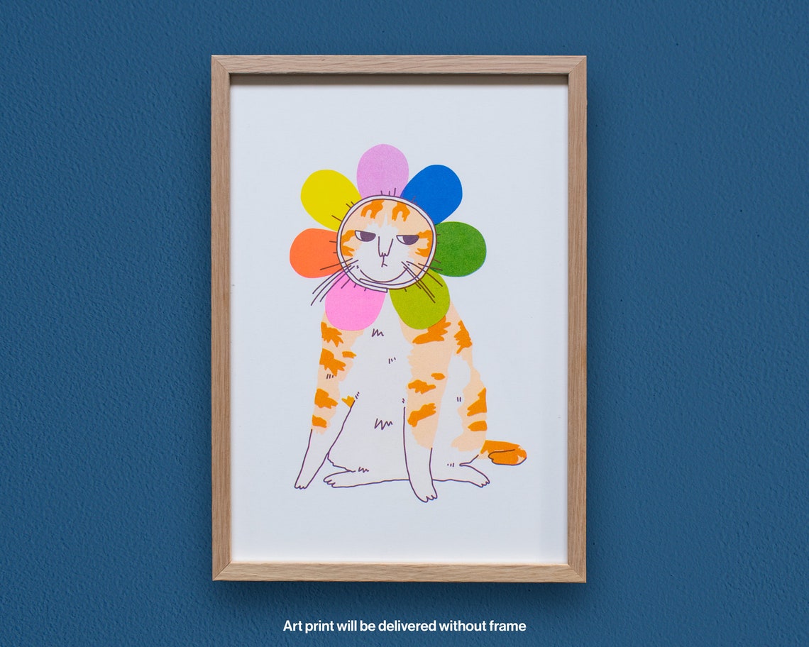 Grumpy Flower A4 Risograph Poster | Illustration in Fluorescent Pink ...