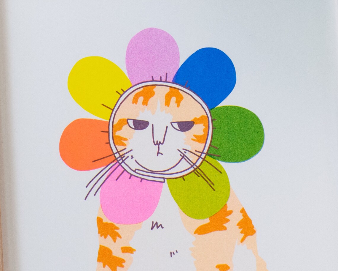 Grumpy Flower A4 Risograph Poster | Illustration in Fluorescent Pink ...