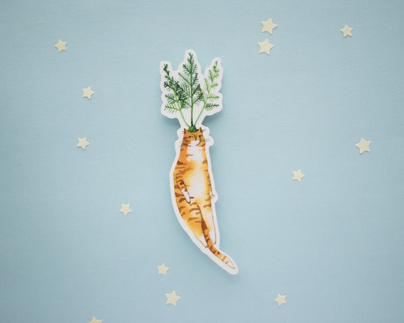 Carrot Cat Sticker Transparent Sticker Cat Stickers Kawaii - Etsy