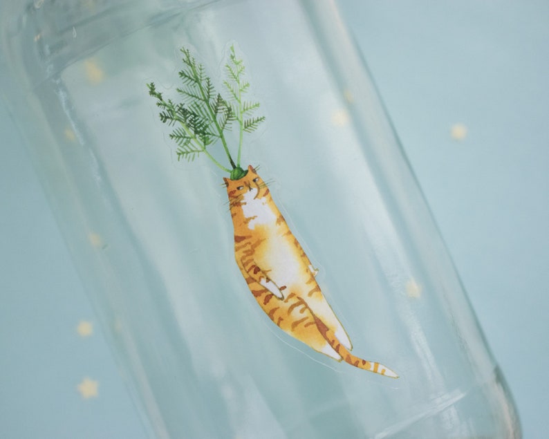 Carrot Cat Sticker Transparent Sticker Cat Stickers Kawaii - Etsy