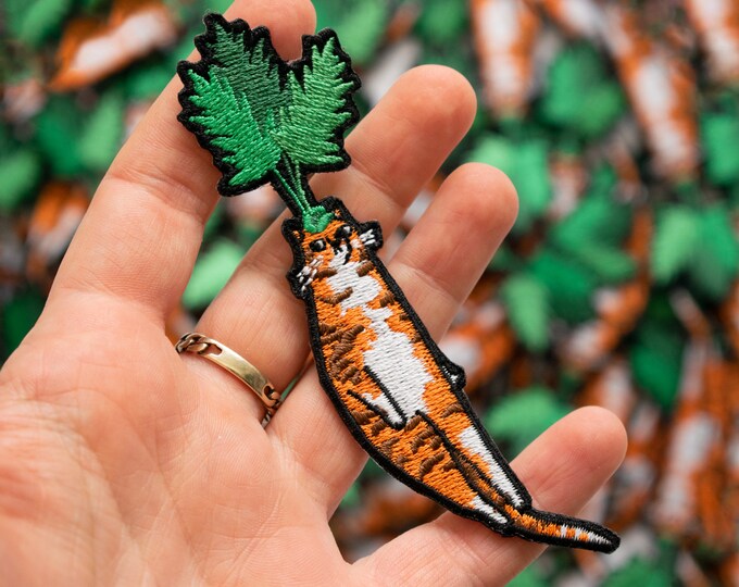 Carrot Cat Patch | Cat Badge, Embroidery Iron-on Patch of Orange Tabby ...