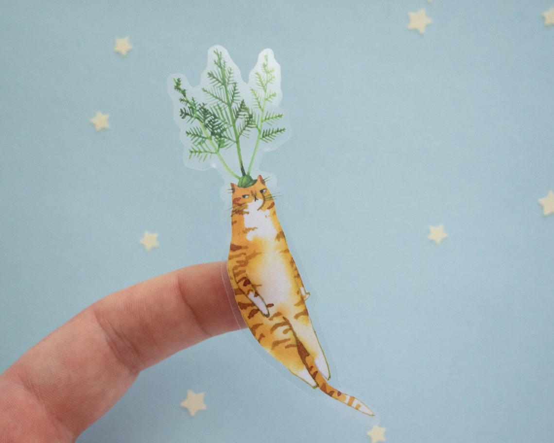 Carrot Cat Sticker Transparent Sticker Cat Stickers Kawaii - Etsy