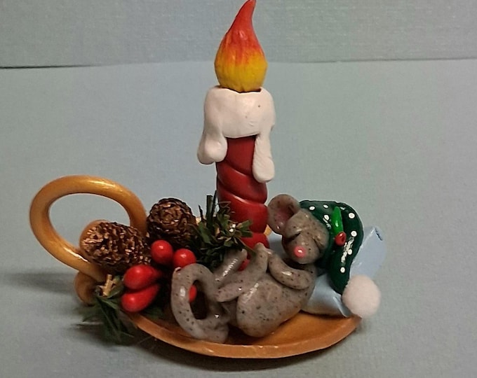 Hand Sculpted Christmas Candle Mouse Figurine in Polymer Clay - Etsy