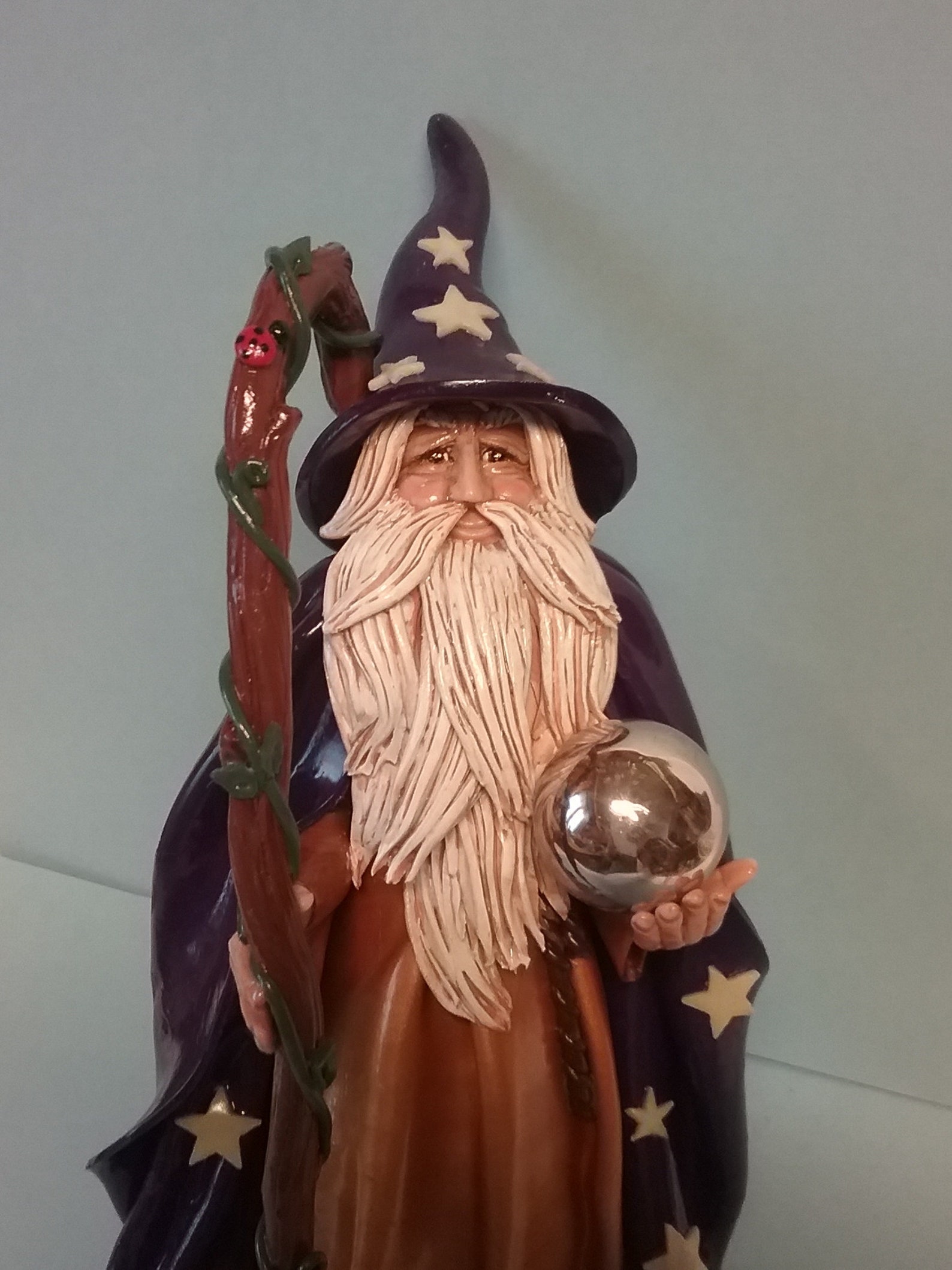 Hand Sculpted LARGE Wizard w/ Crystal ball and Walking Stick | Etsy