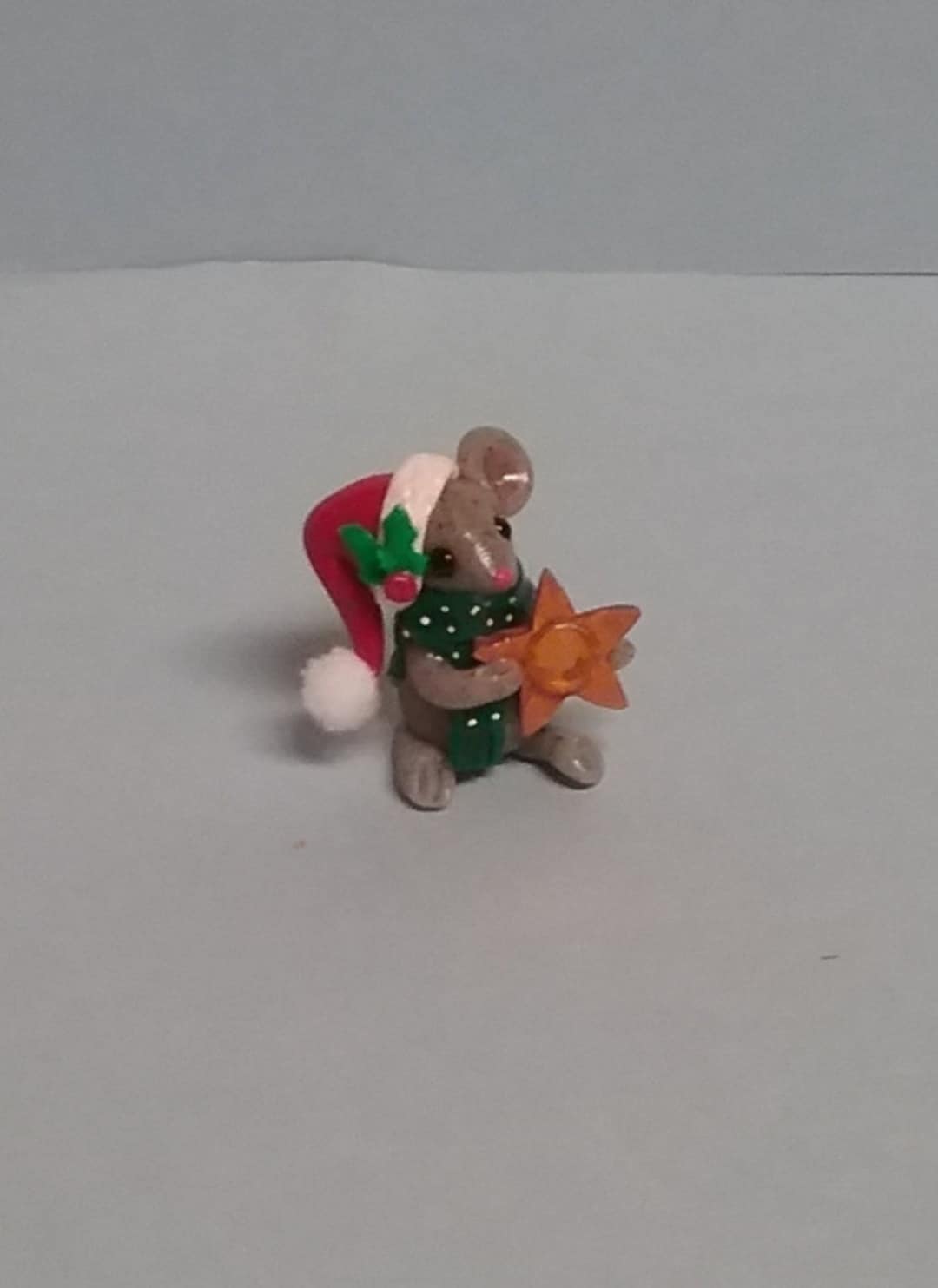 Hand Sculpted Mini Christmas Mouse With Star Figurine in Polymer Clay ...