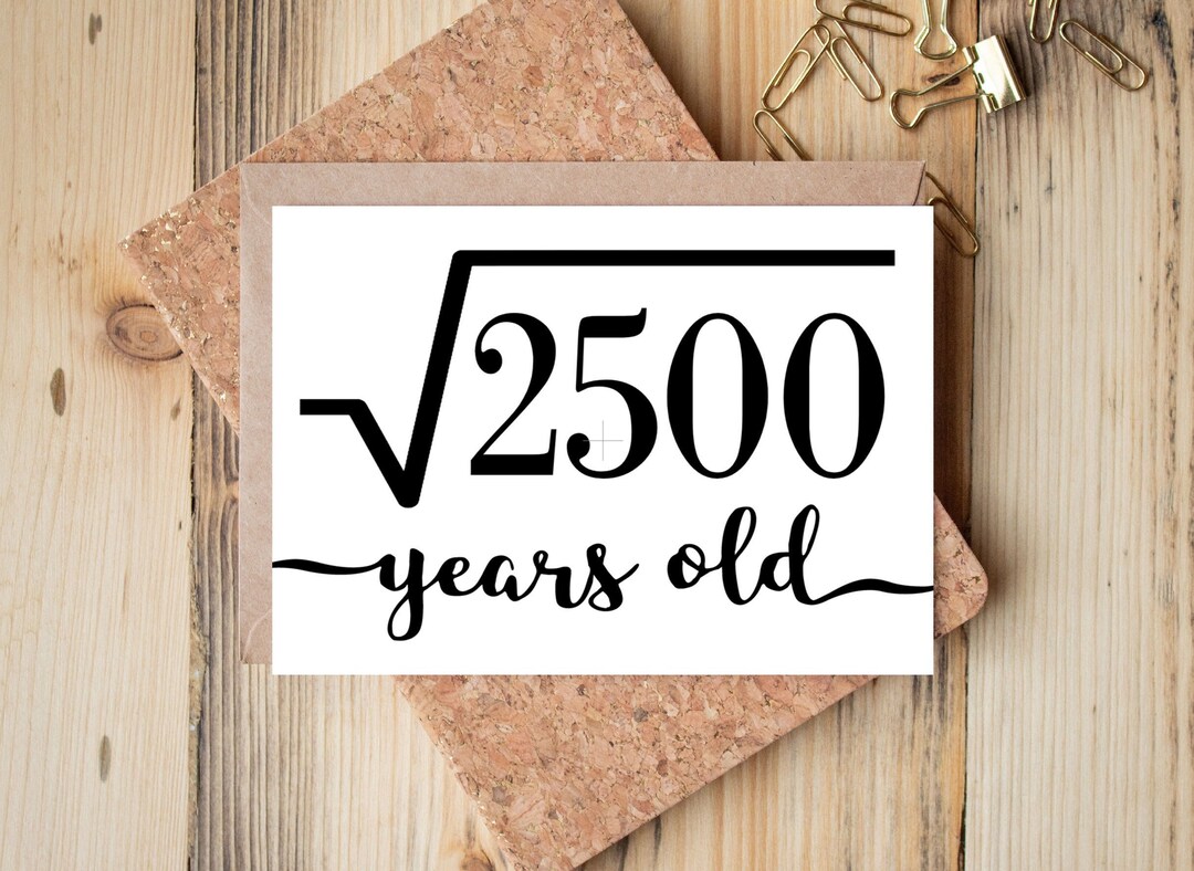 50th Square Root Birthday Card, Maths Birthday Card, Maths Teacher ...