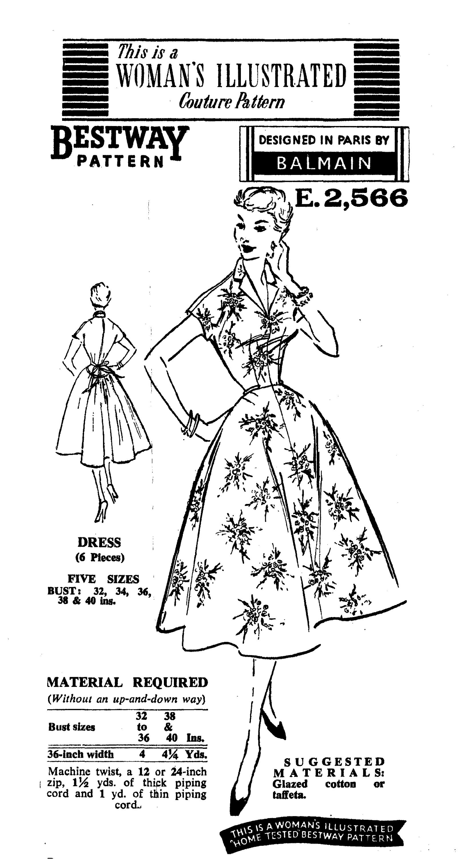 PDF Vintage Sewing Pattern. Bestway Womans Illustrated Balmain E.2.566 ...