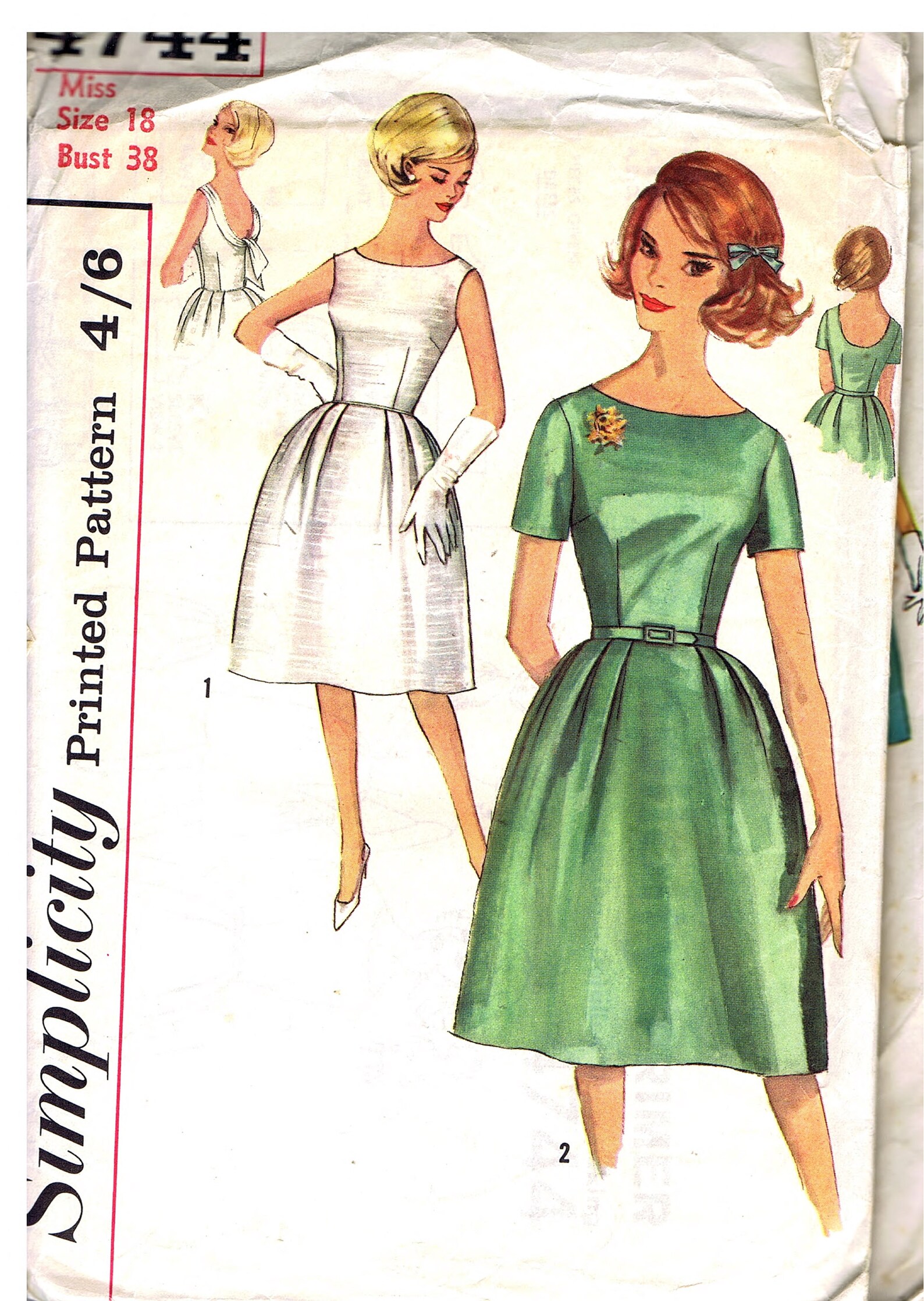 Vintage Simplicity 4744 Sewing Pattern Womens Dress Bust 38ins Size 18 ...