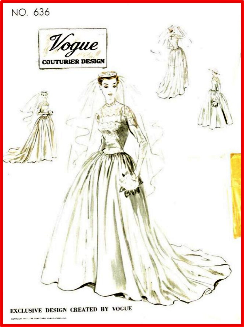 PDF Vintage Vogue No.636,sewing Pattern Wedding Dress, Bridal, Ballgown ...