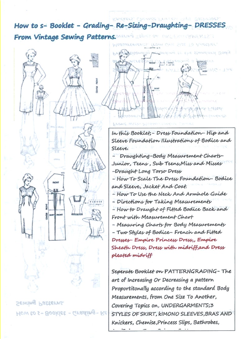 Pdf Grading, Draughting, Resizing, Adjusting, Vintage Dress Sewing ...