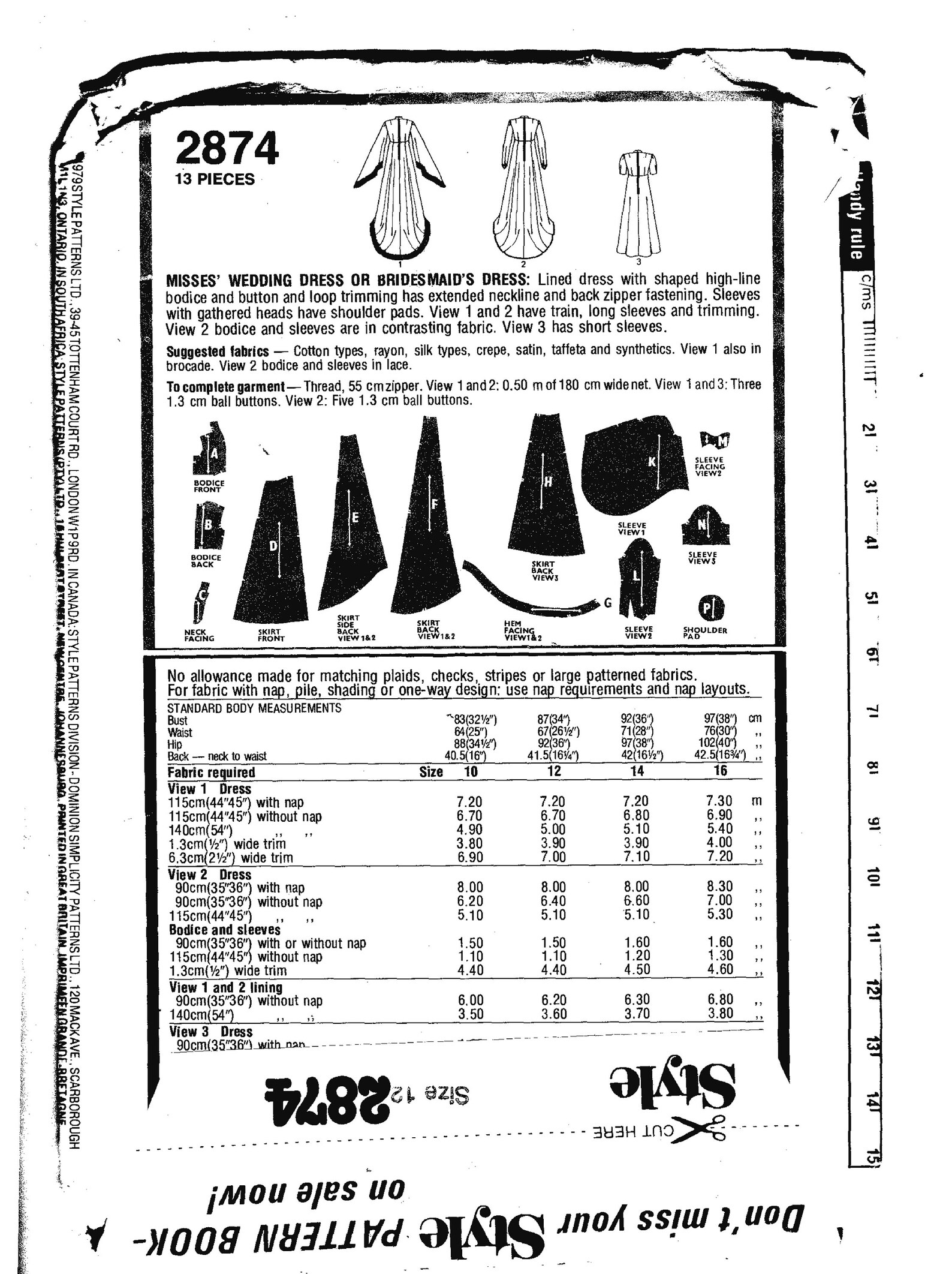 PDF Vintage Style 2874 Sewing Pattern Wedding Dress - Etsy